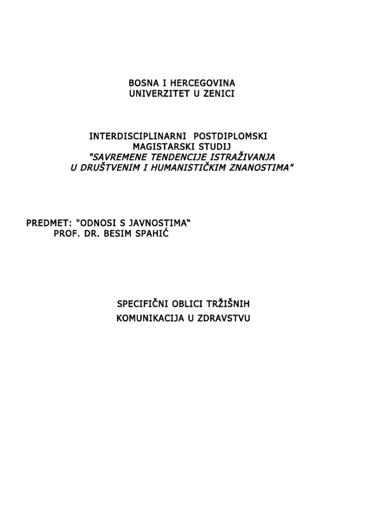 Odnosi Sa Javnoscu U Zdravstvu | PDF