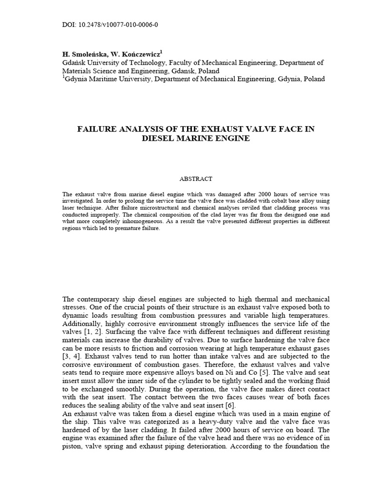 Failure Analysis of the Exhaust Valve Face in Diesel Marine Engine ...