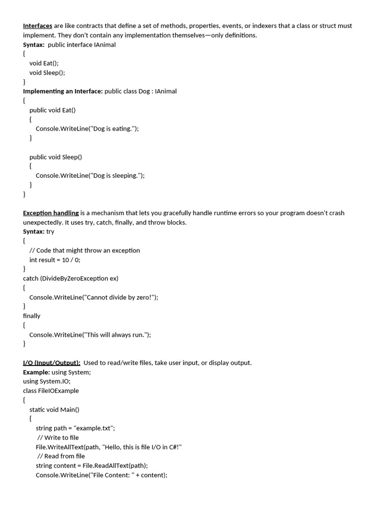 Interfaces Syntax | PDF | Class (Computer Programming) | C Sharp ...