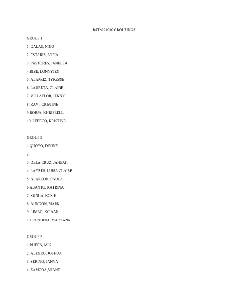 BSTM 21010 Groupings Updated | PDF