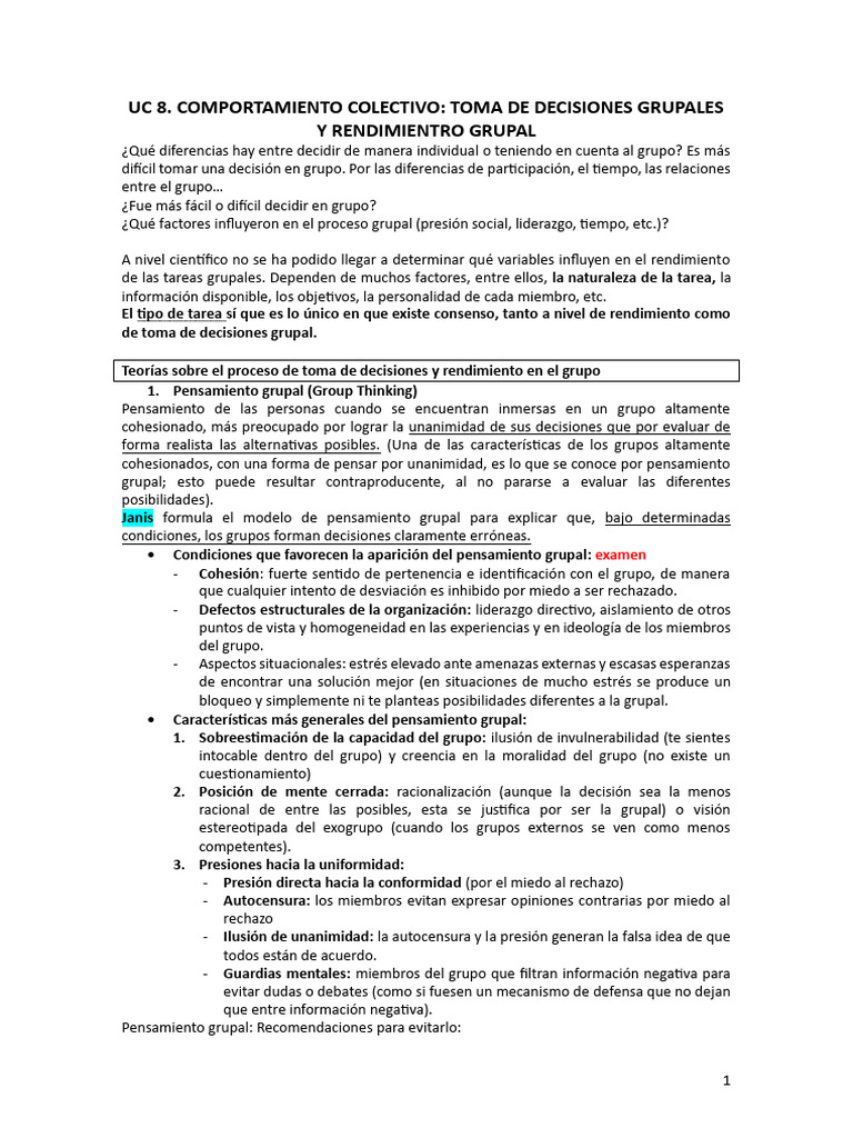 Uc8. REsumen | PDF | Pensamiento | Toma de decisiones