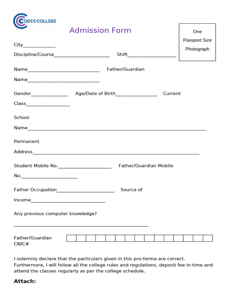 College Admission Form Template | PDF
