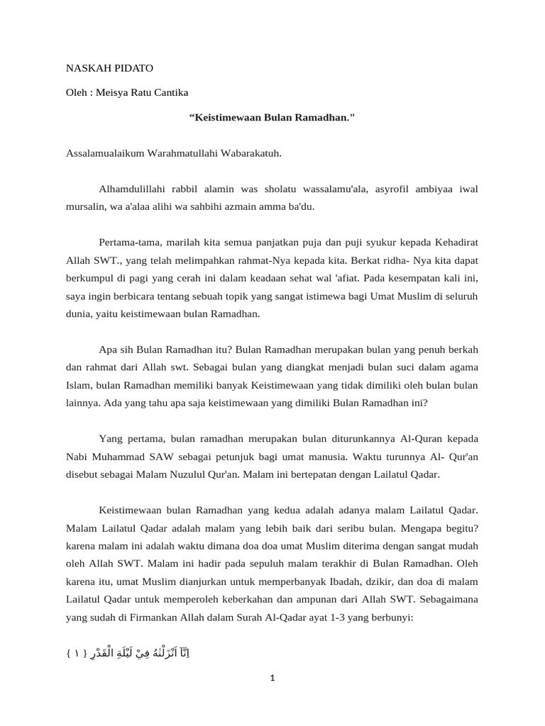 Naskah Pidato Meisya Ratu Cantika | PDF