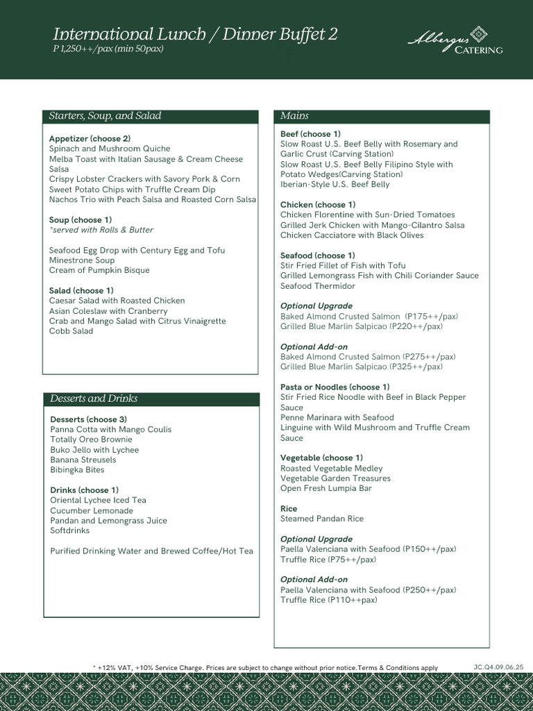 International Buffet Menu and Details | PDF | Salad | Foods