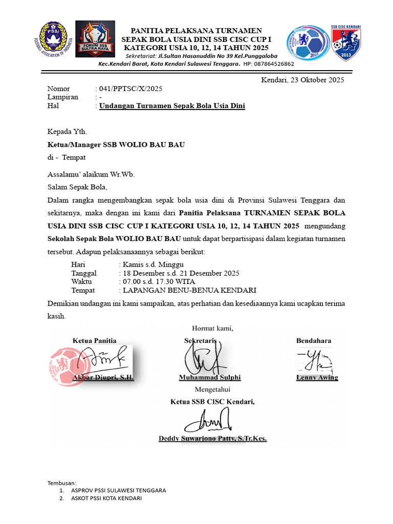 Undangan Turnamen SSB 2025 Okkk - SSB Wolio | PDF