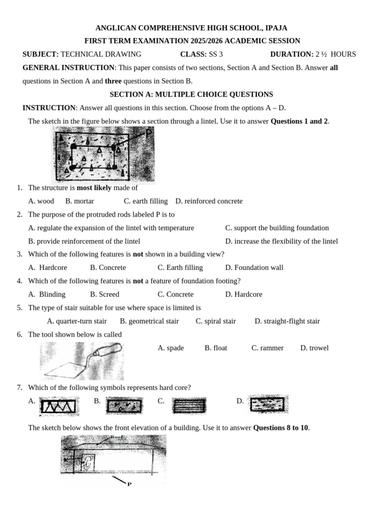 SS3 Technical Drawing Exam 2025/26 | PDF | Elementary Geometry ...