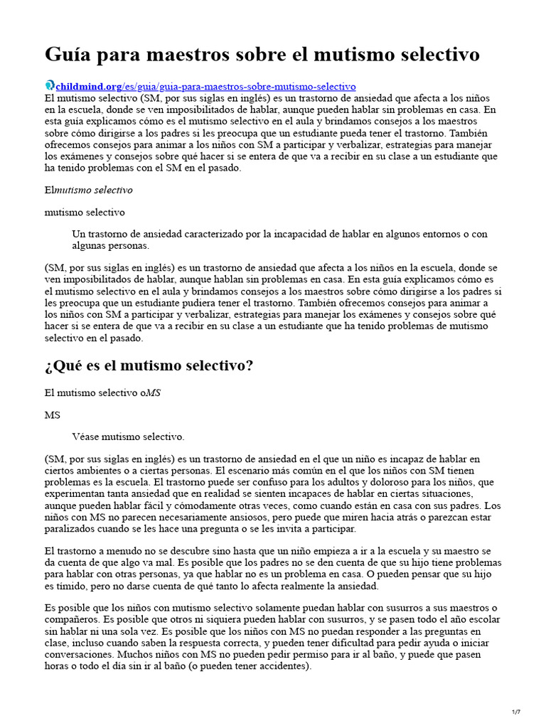 Guía para maestros sobre mutismo selectivo | PDF | Ansiedad | Las emociones