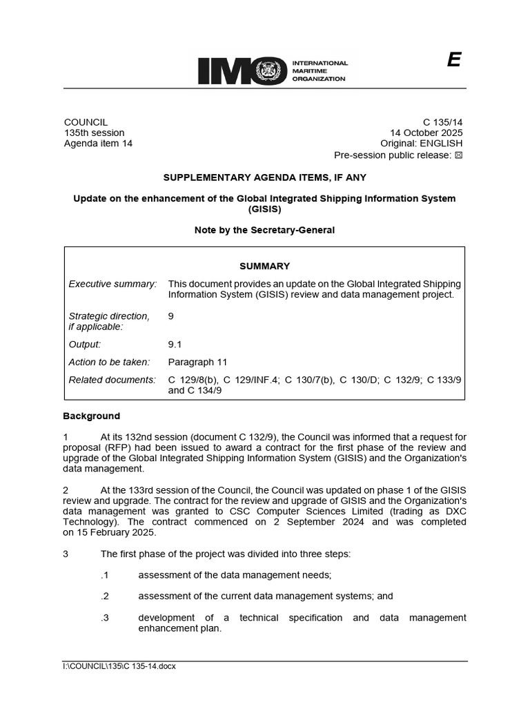 C 135-14 - Update On The Enhancement of The Global Integrated Shipping ...
