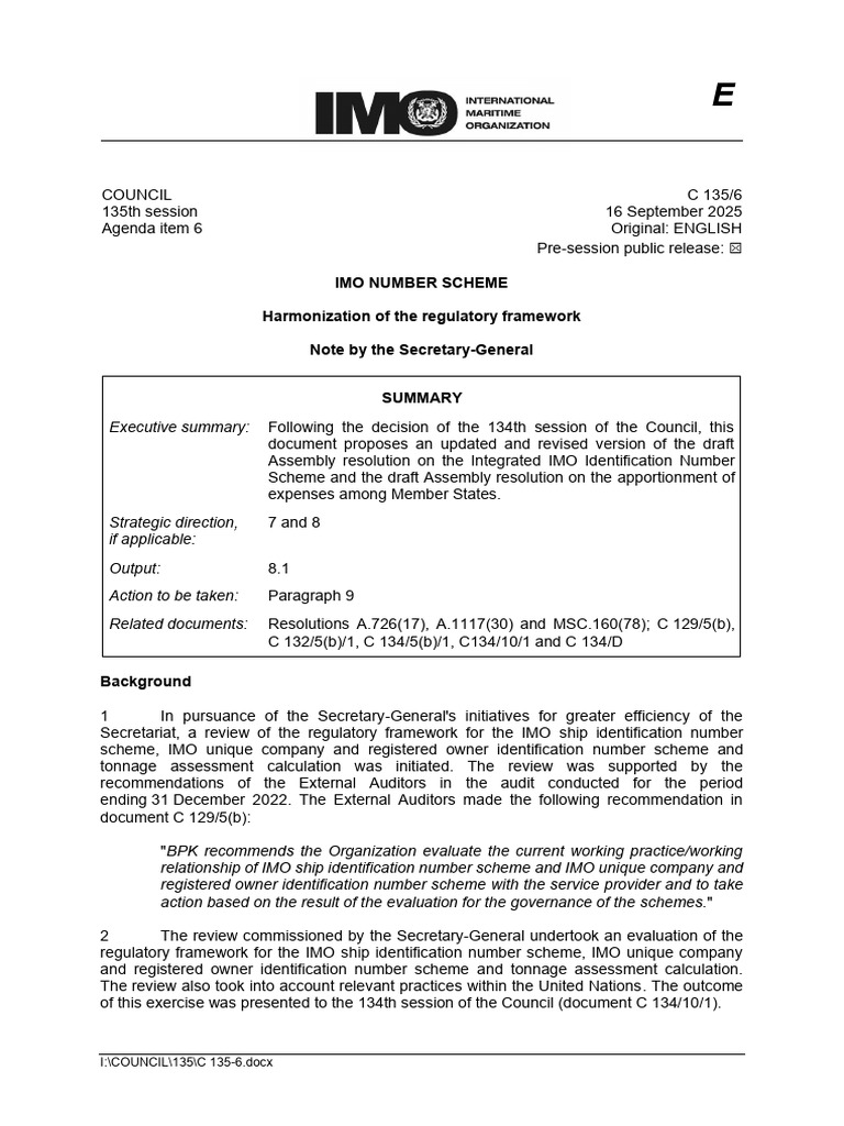 IMO Identification Number Scheme Update | PDF | Shipping | Water Transport