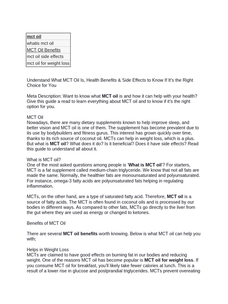 What To Know About MCT Oil | PDF | Fat | Dieting