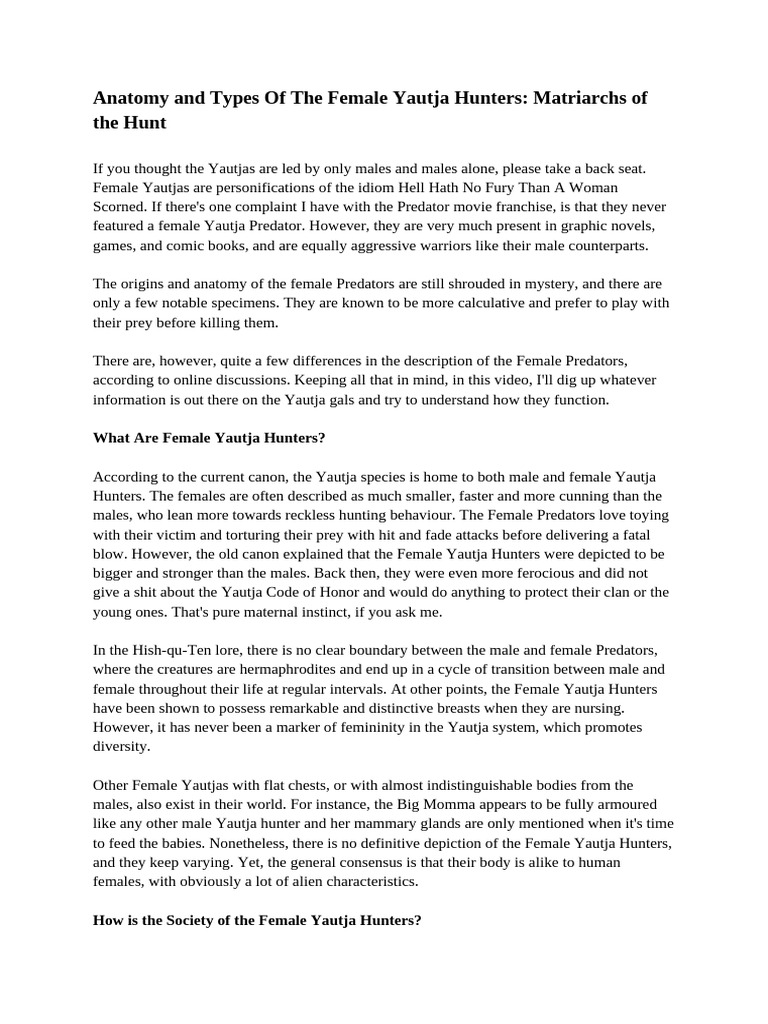 Female Yautja Anatomy and Society | PDF | Predation