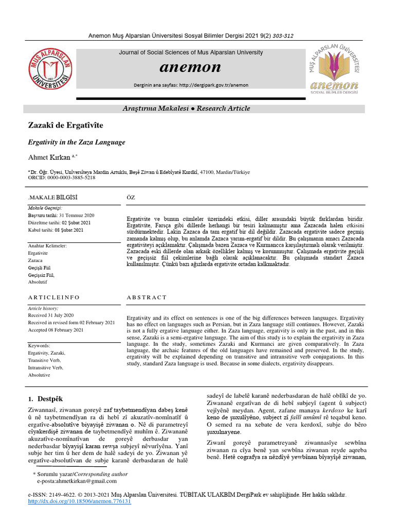 Zazaki de Ergativite | PDF