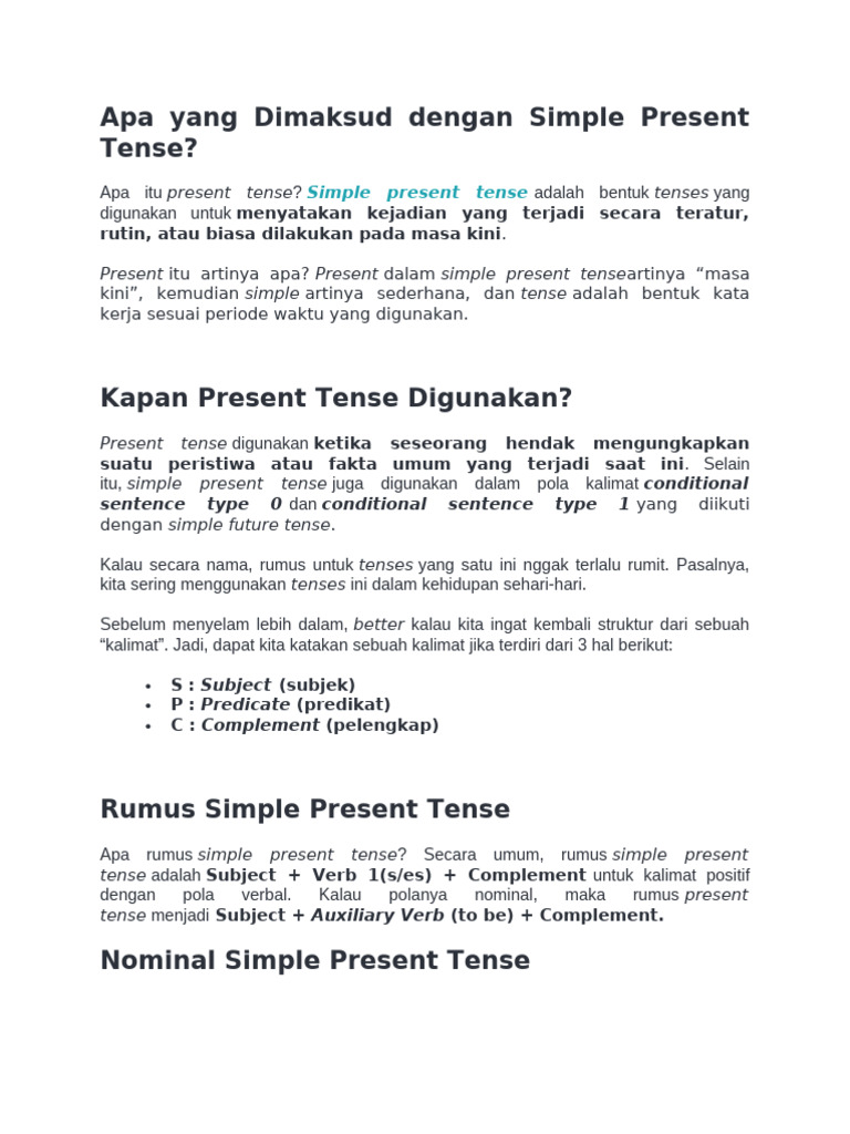Present Tense Grammar | PDF