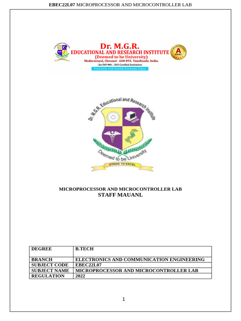 Ece-III MPMC Manual-2022 Reg | PDF | Assembly Language | Microcontroller