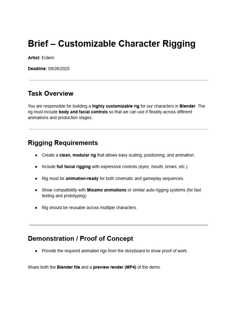 Brief - Customizable Character Rigging | PDF