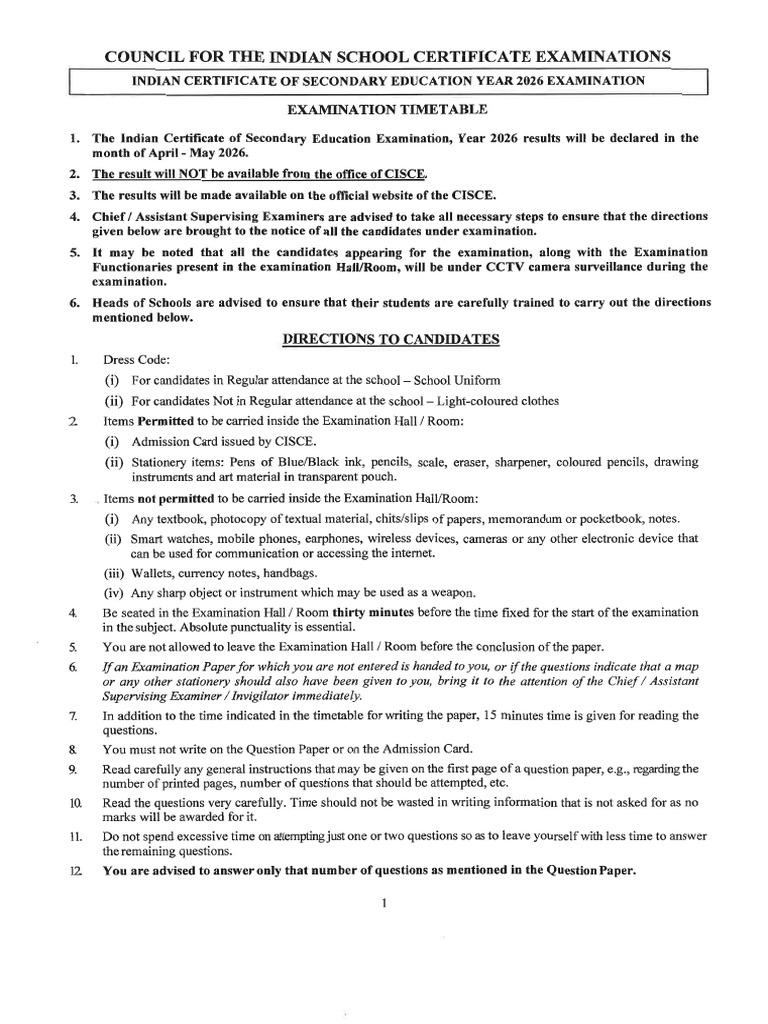 Timetable ICSE 2026 | PDF