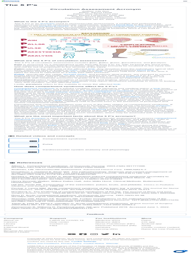 The 5 P's Circulation Assessment Acronym Osmosis | PDF | Paresthesia ...