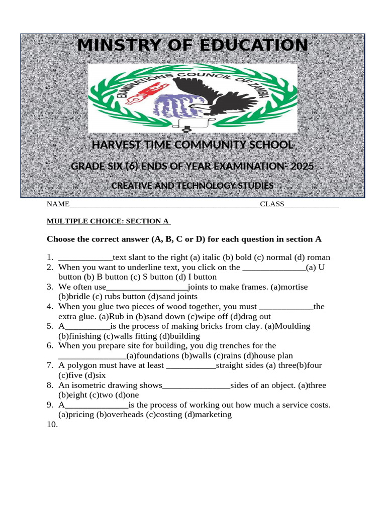 Grade 6 Exams End of Year | PDF