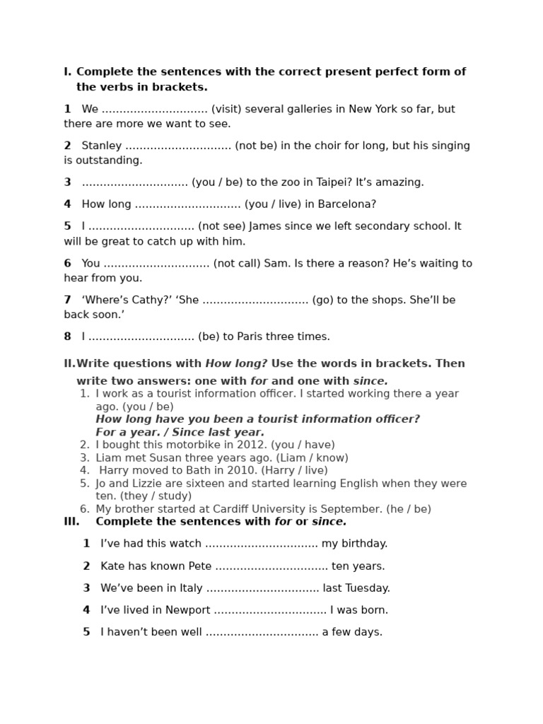 Present Perfect Exercises and Questions | PDF