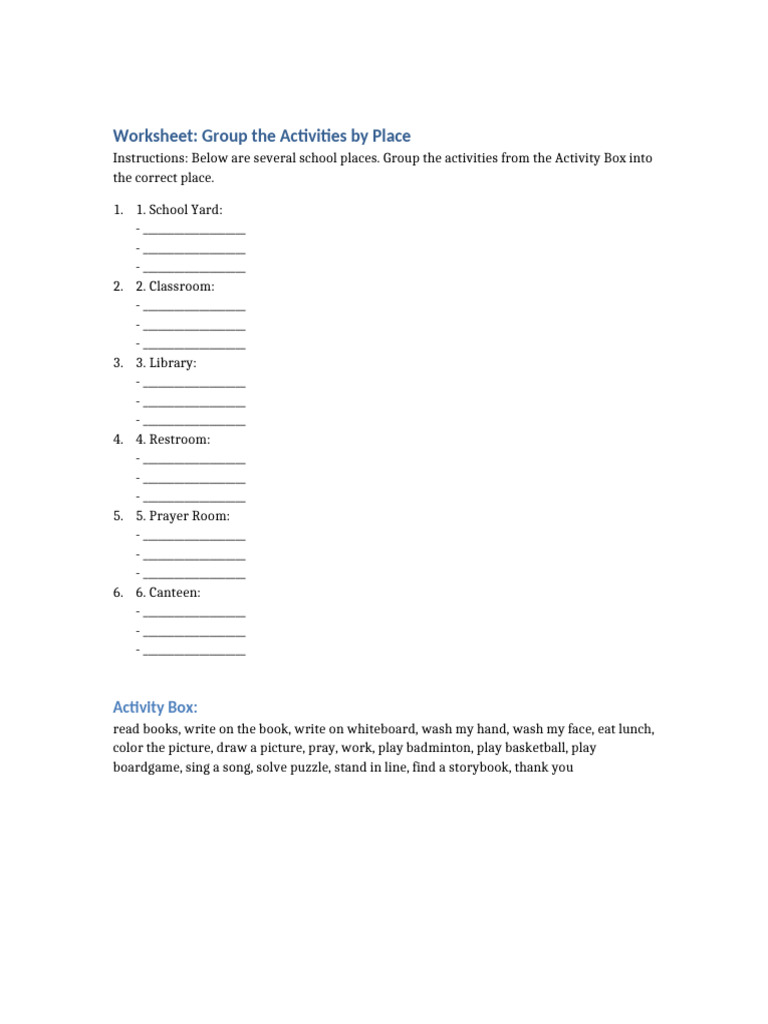 Group Activities by Place Grade3-1 | PDF