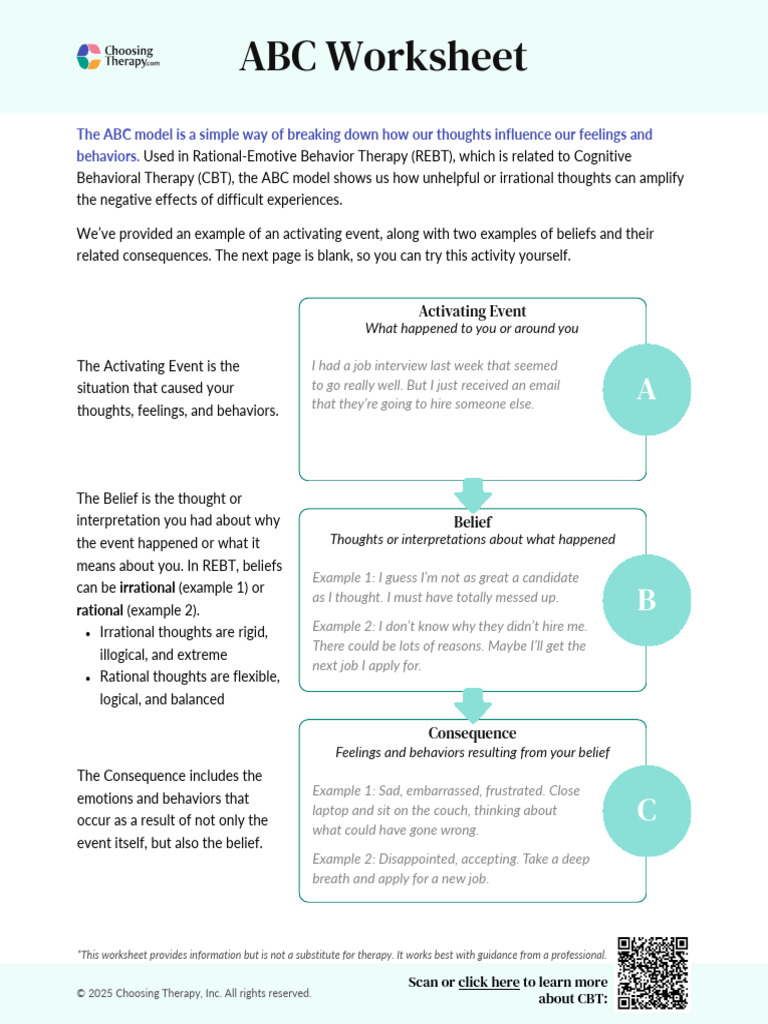 CBT ABC Worksheet | PDF | Rational Emotive Behavior Therapy | Mental Health