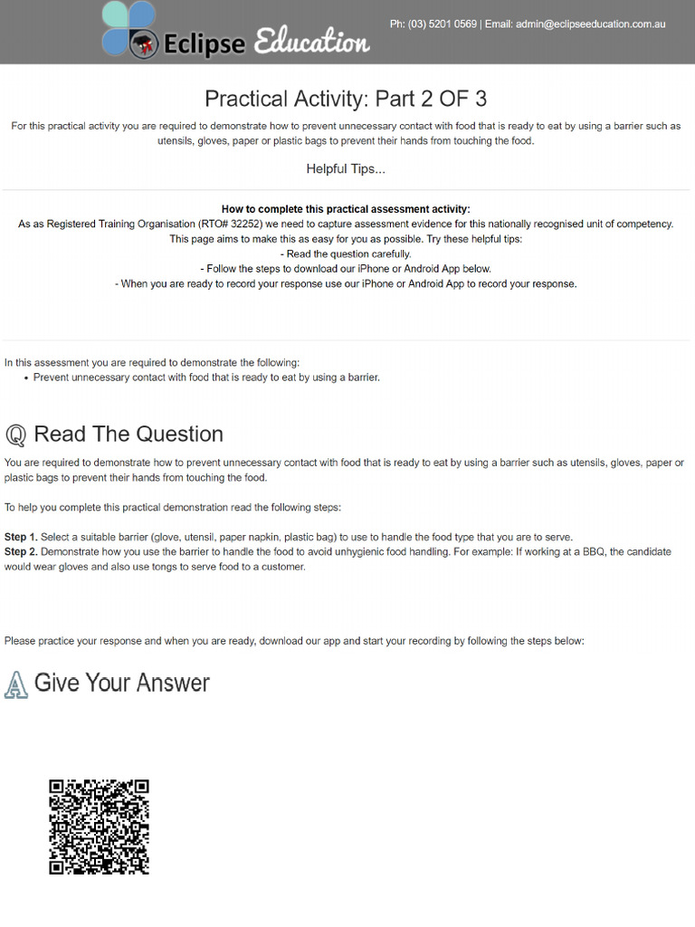Food Handling Practical Assessment Activities | PDF