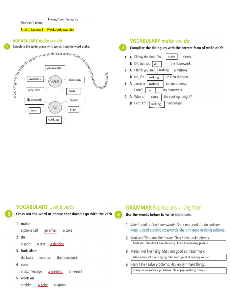 Unit 1 Lesson 1 Workbook Exercise | PDF