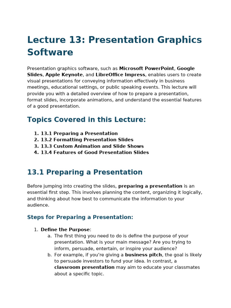 Lecture 13 - Presentation Graphics Software | PDF | Typefaces | Lecture