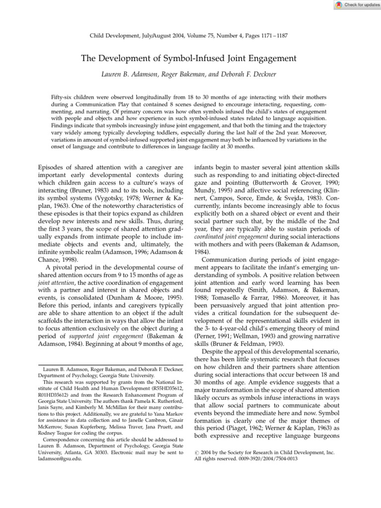 Child Development - 2004 - Adamson - The Development of Symbol Infused ...