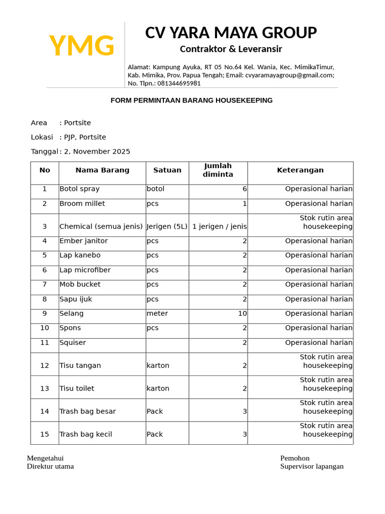 Housekeeping Supply Request Form | PDF
