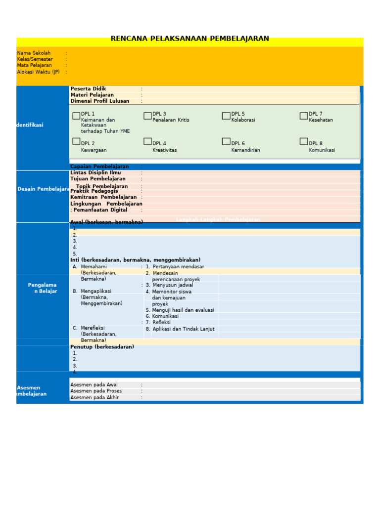 Template RPP PJBL Untuk Pembelajaran Mendalam (Deep Learning) - YES | PDF