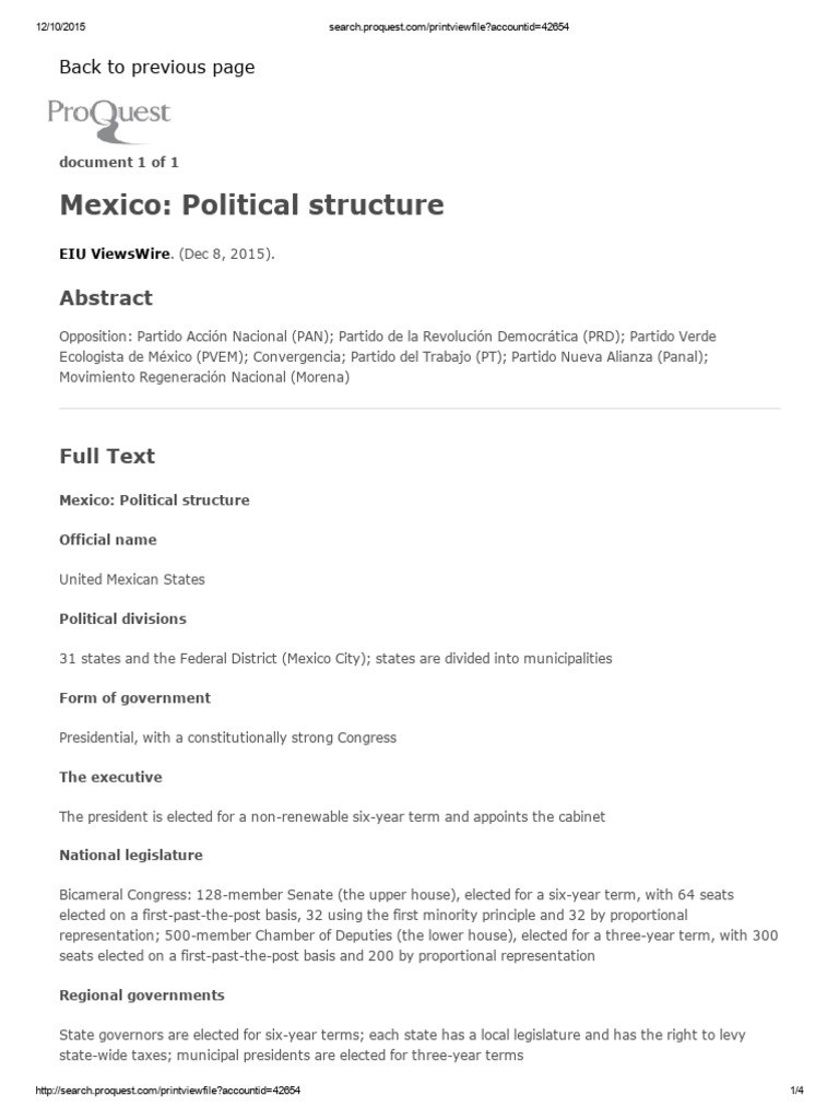 Mexico's Political Structure Overview | PDF | Institutional ...