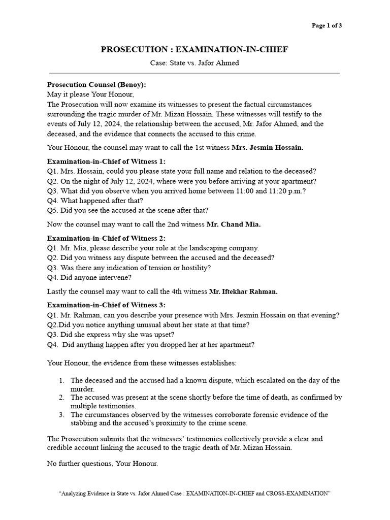 Prosecution: Examination-In-Chief | PDF | Witness | Crimes