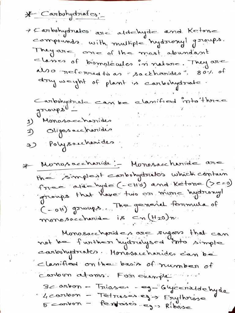 Carbohydrate Handwritten Notes | PDF