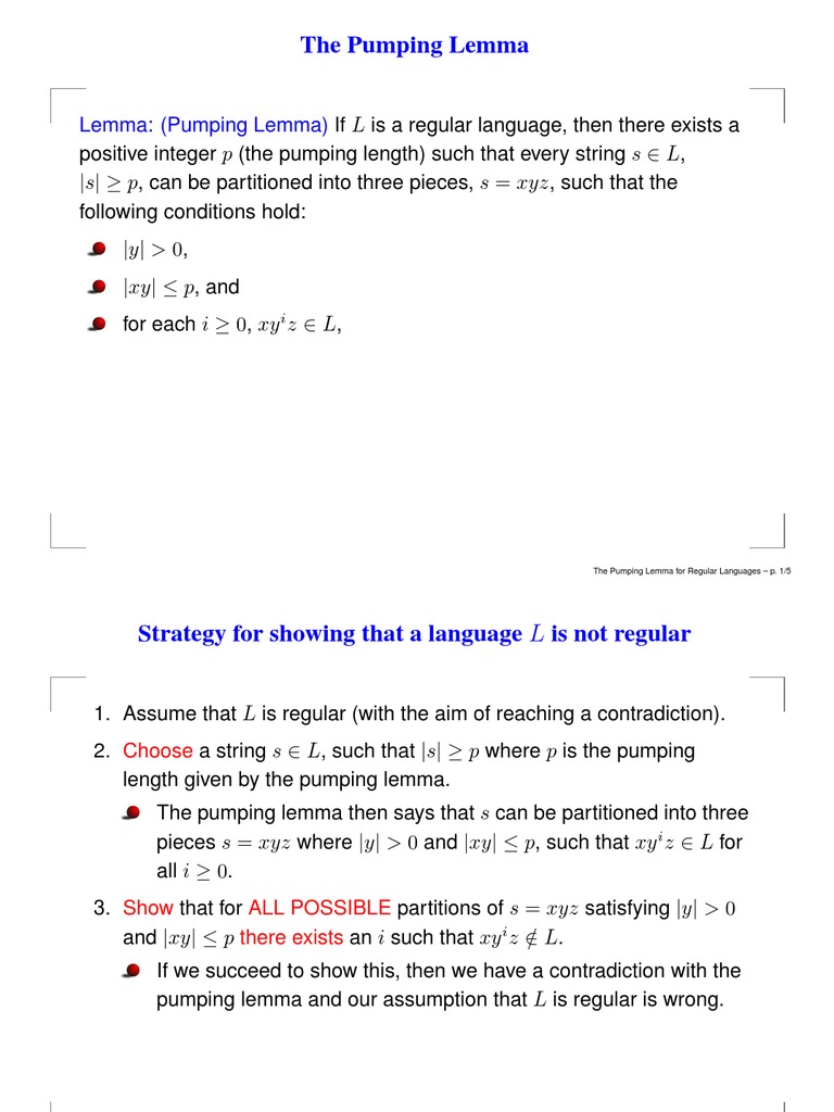 The Pumping Lemma: L P S L - S - P S Xyz | PDF | Mathematical Logic | Logic