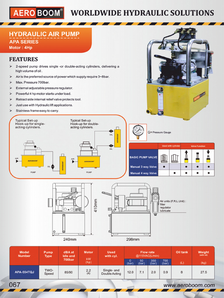 Aeroboom Hydraulic Air Pump Apa Series | PDF