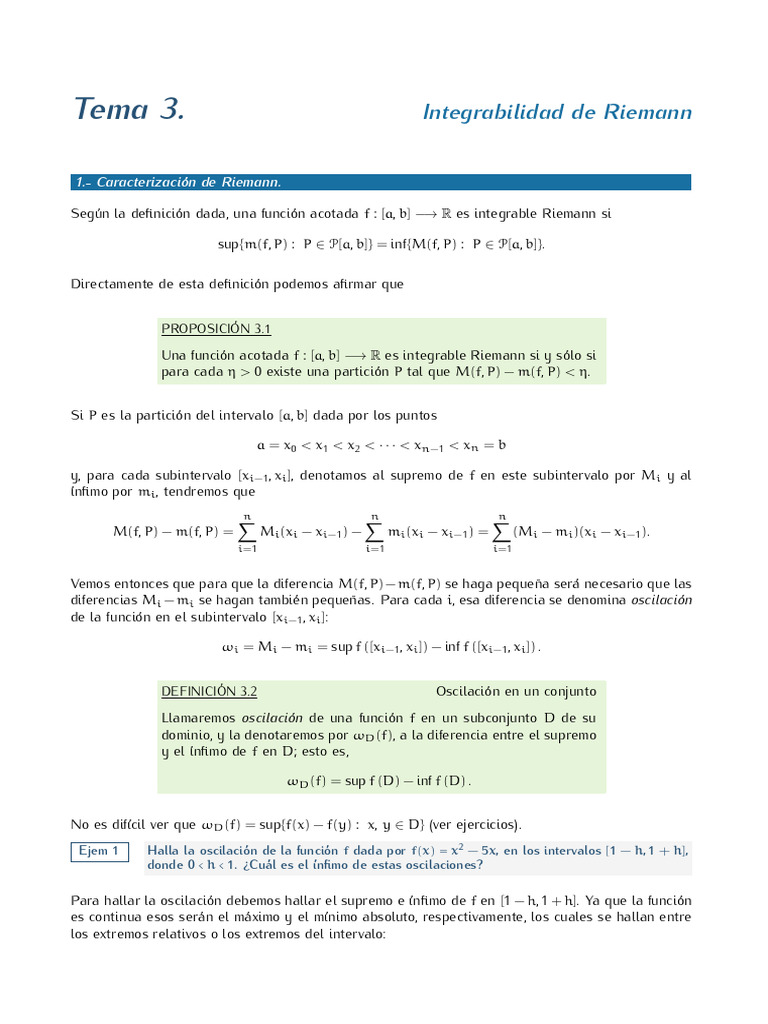 Tema3 Integrabilidad Riemann | PDF | Medida (Matemáticas) | Integral