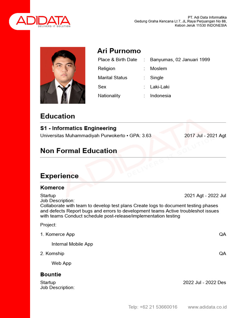 Ari Purnomo CV Adidata | PDF | Computing | Software Engineering