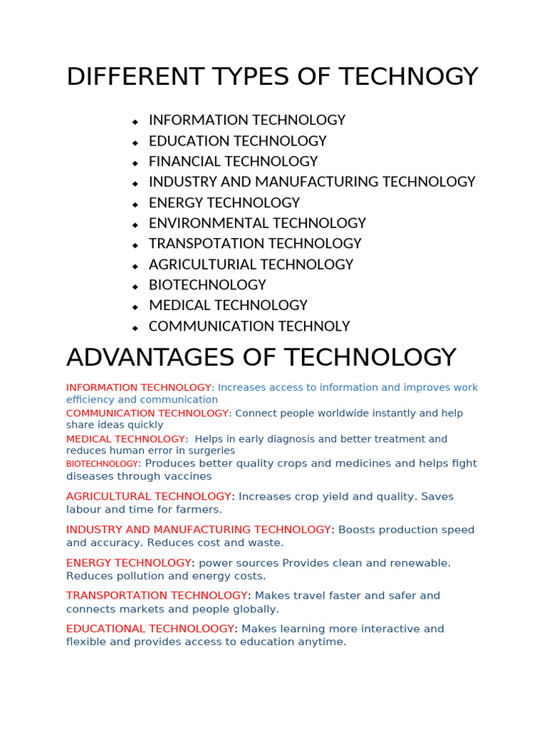 Types and Benefits of Technology | PDF