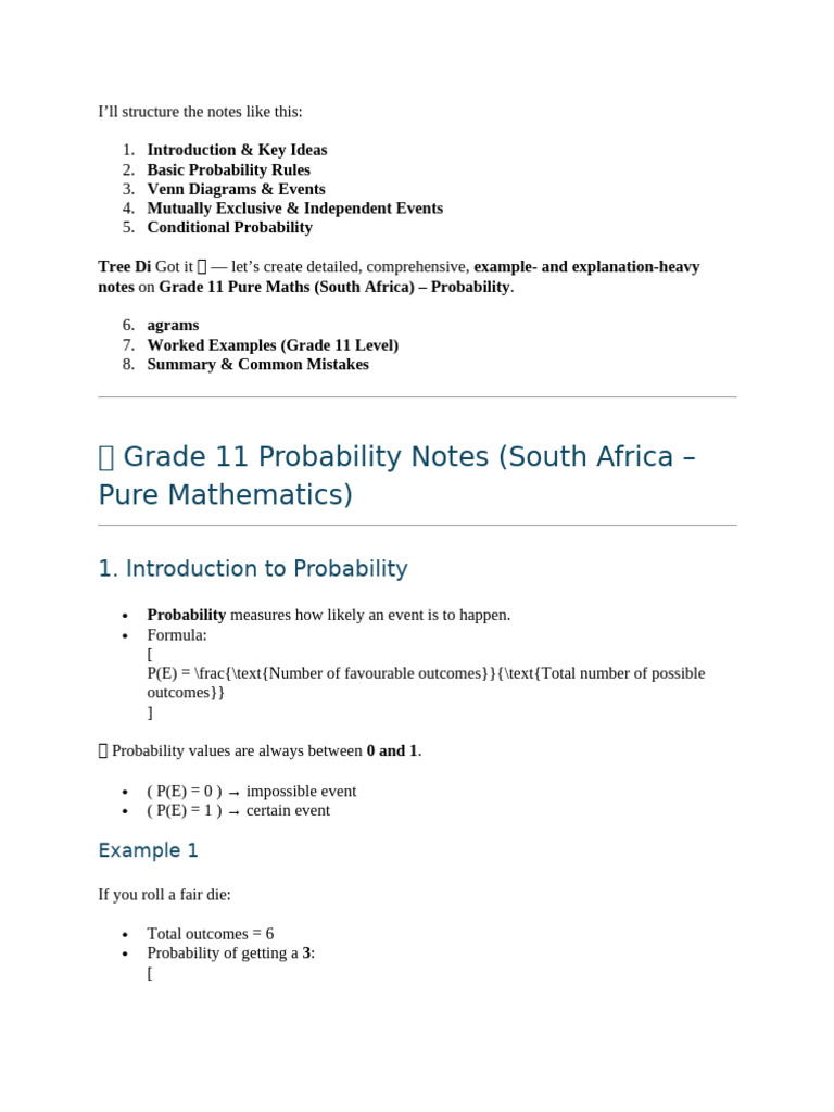 Grade 11 Probability Note On A CAPS Level | PDF | Probability | Applied ...