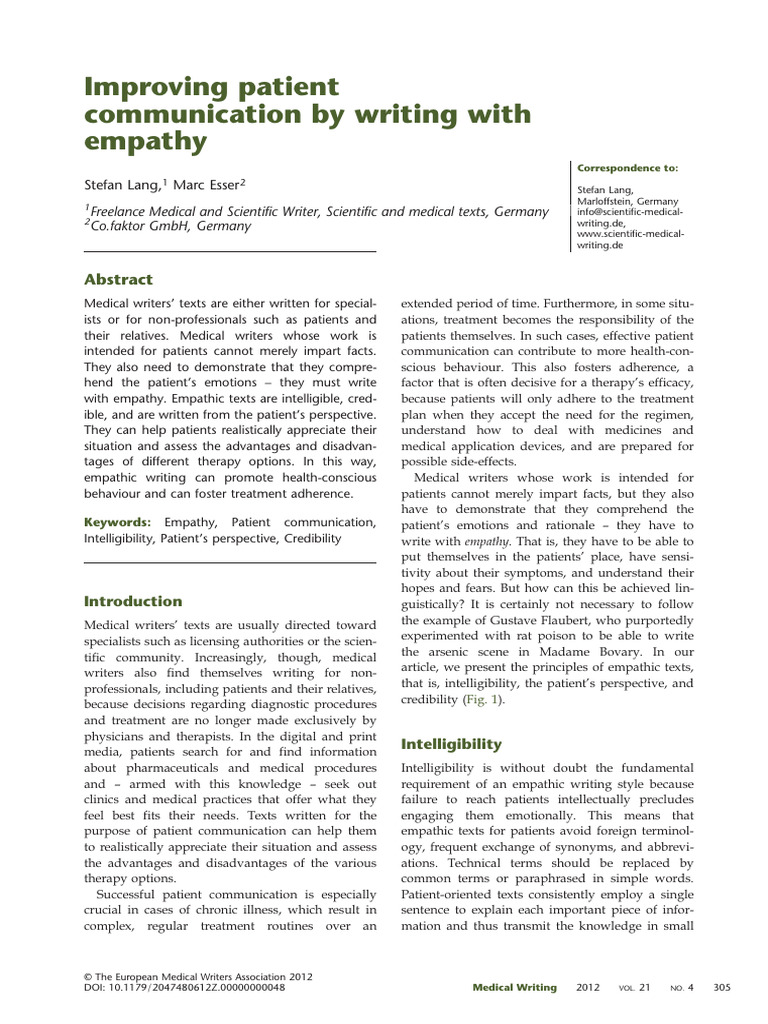 Improving Patient Communication by Writing With Empathy: Stefan Lang ...