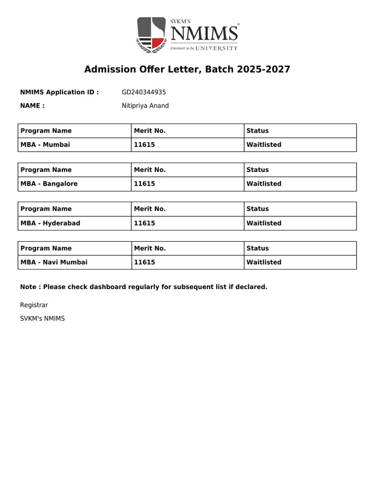 Waitlist Letter GD240344935 | PDF