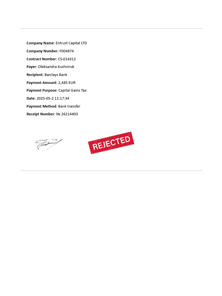 Entrust Capital Payment Receipt Details | PDF