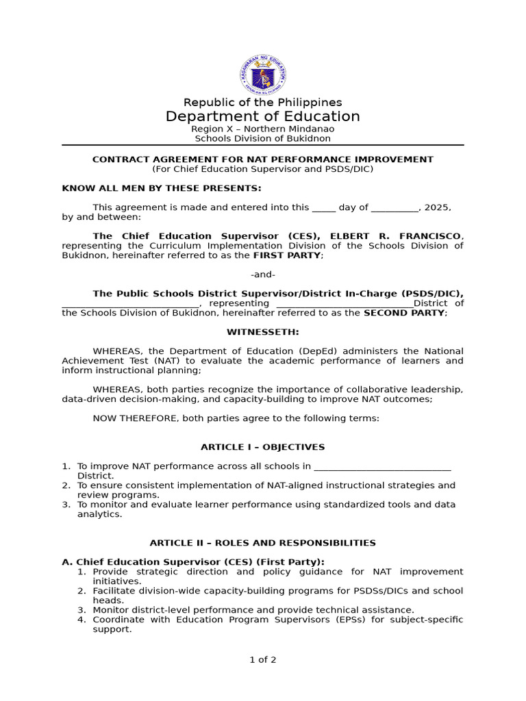 Contract Agreement NAT CES and PSDS | PDF | Simulation | Learning