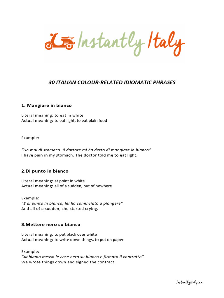 30 Italian Colour Related Idiomatic Phrases | PDF