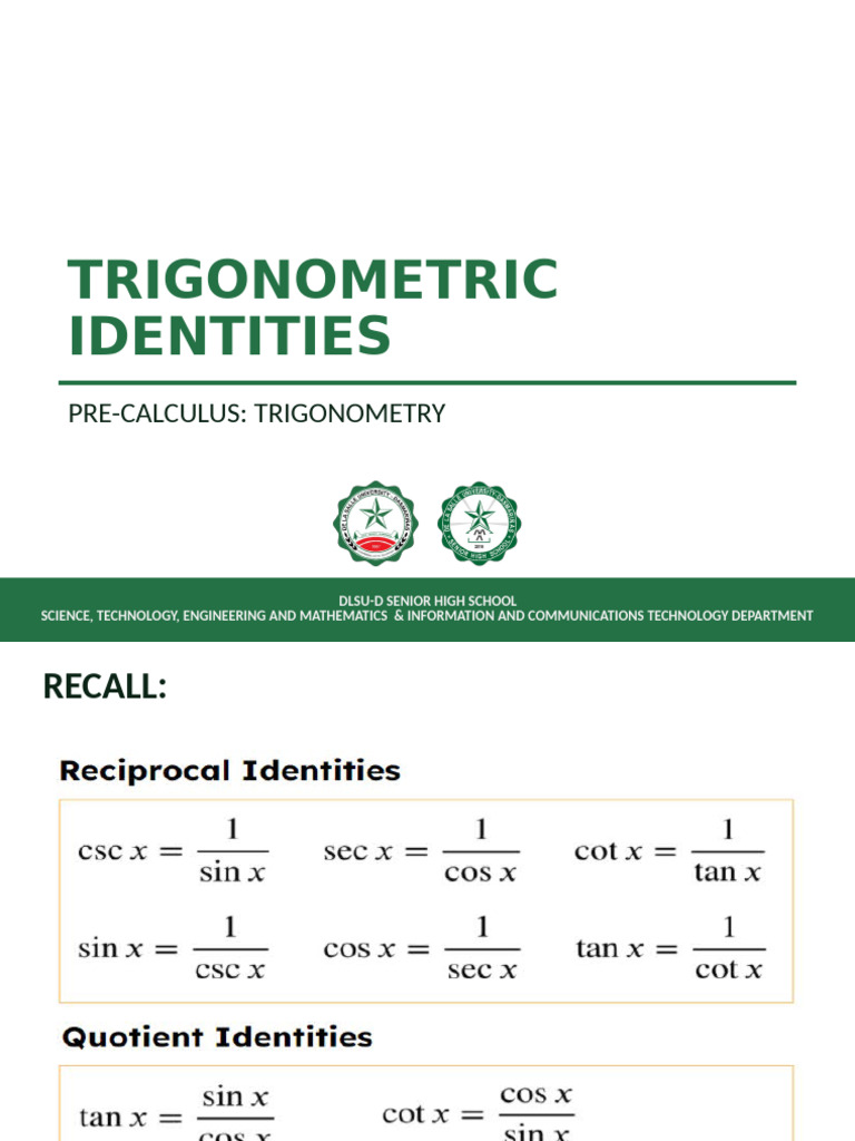 Trigonometric Identities in Pre-Calculus | PDF | Trigonometric ...