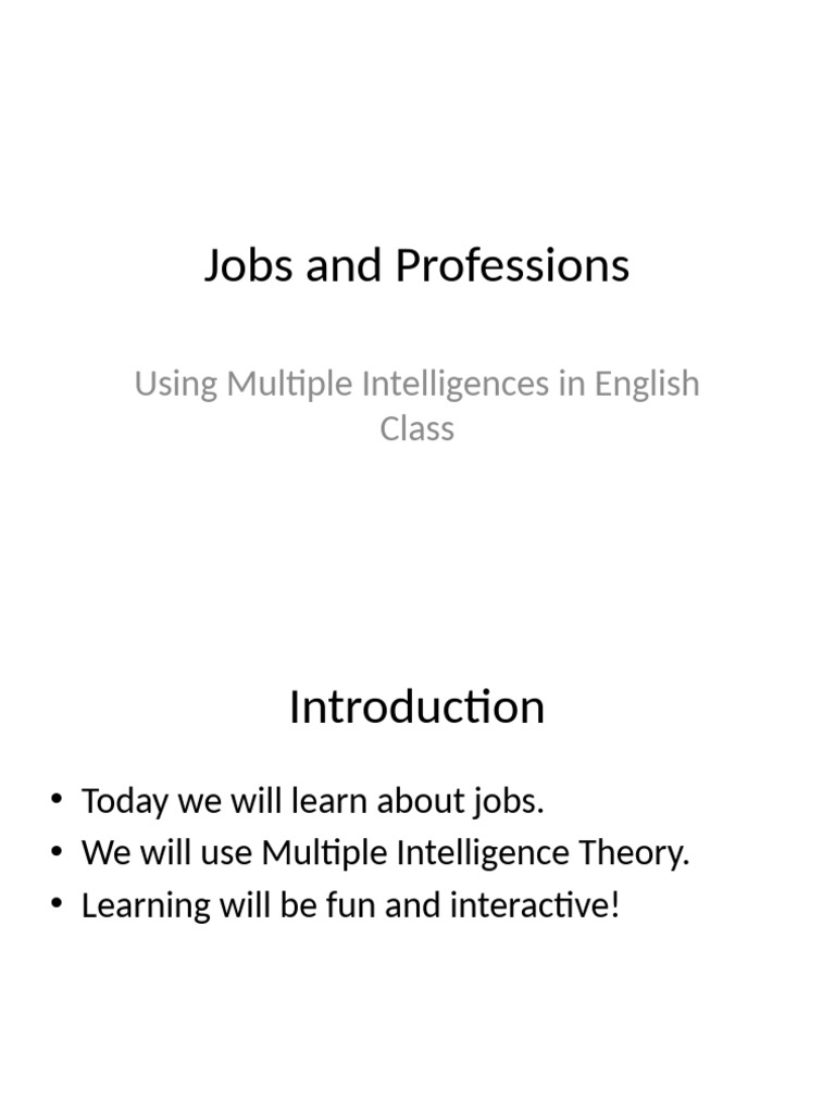 Jobs and Professions Multiple Intelligences | PDF