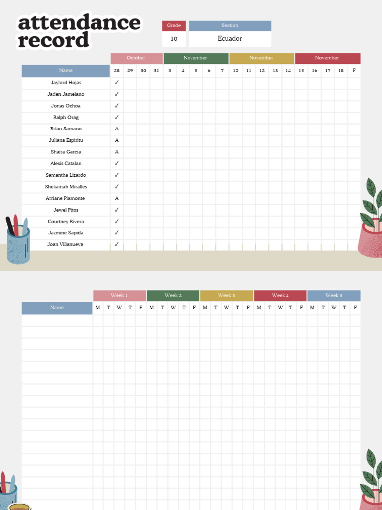 Student Attendance Record in Pastel Geometric Textured Style - 20251029 ...