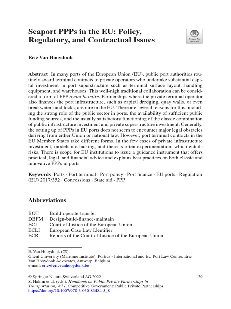Seaport Ppps in The Eu: Policy, Regulatory, and Contractual Issues ...