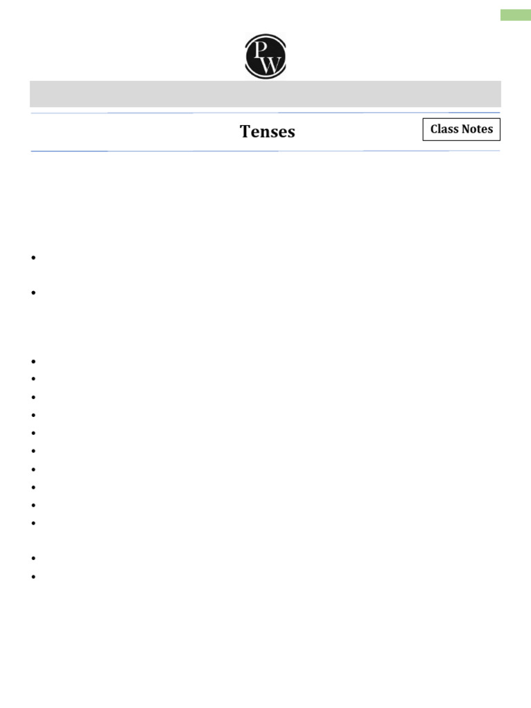 Short Notes Tenses | PDF | Perfect (Grammar) | Grammatical Tense